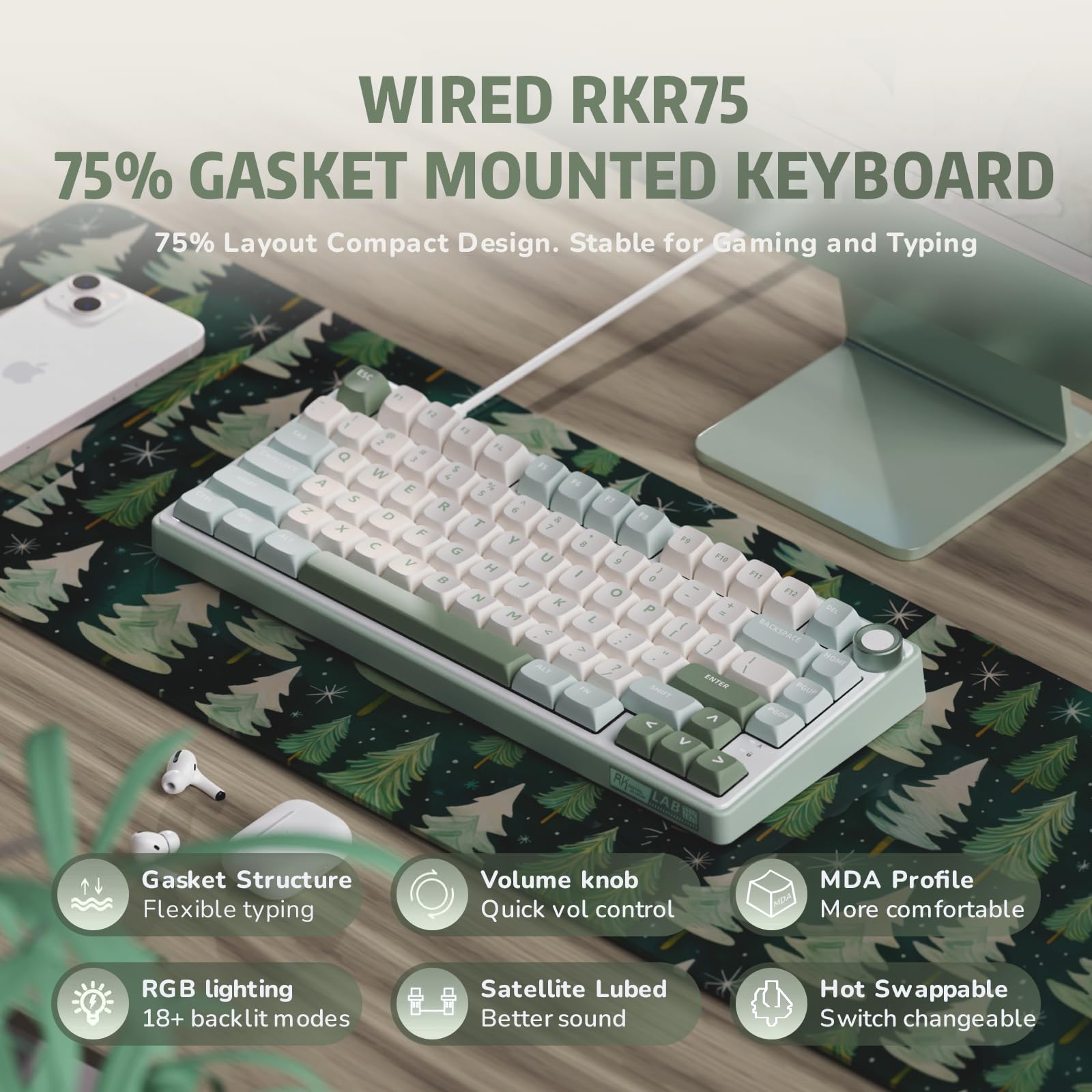 Mua R75 Mechanical Keyboard Wired with Volume Knob, 75% Custom Gaming ...
