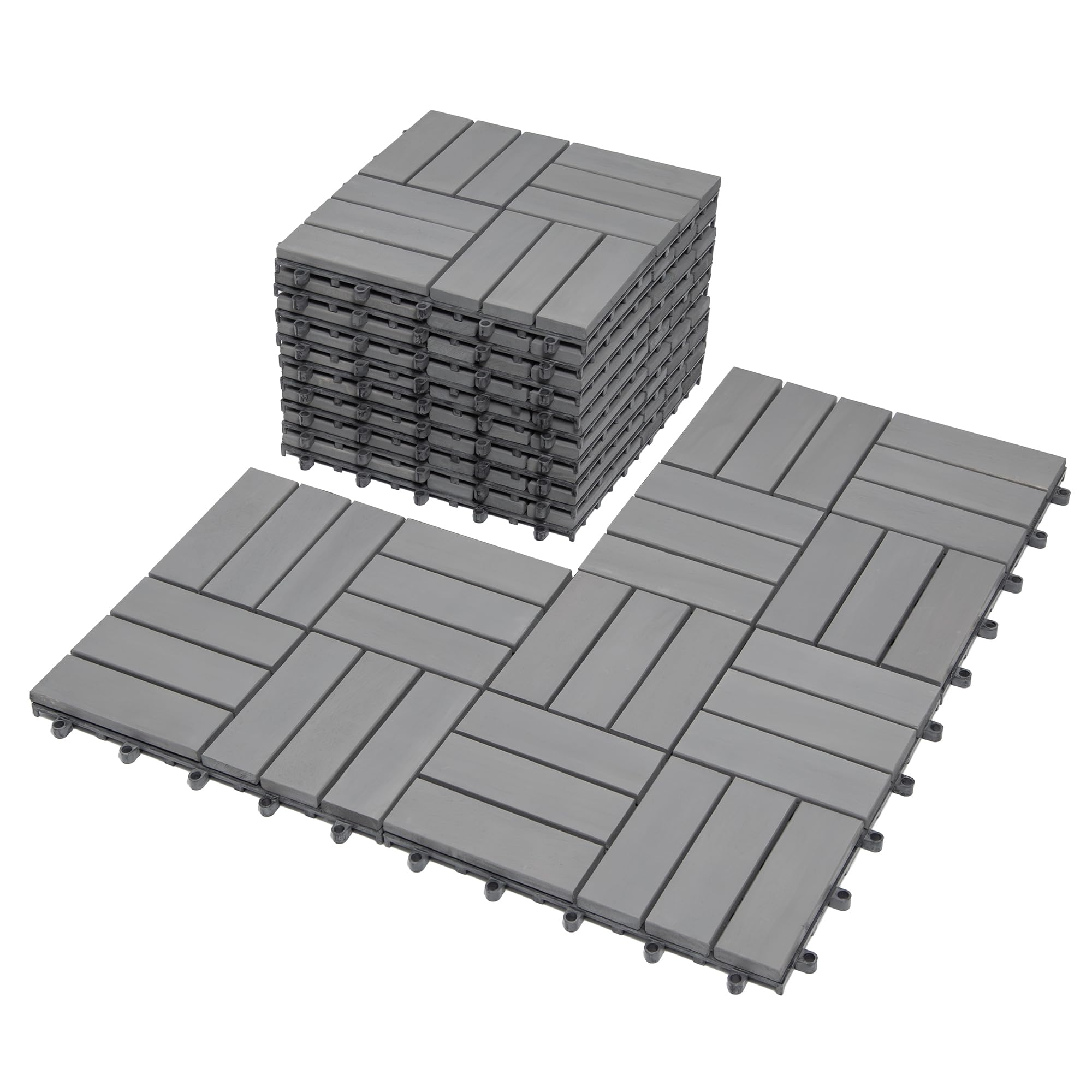 Interlocking Deck Tiles 12"x12"x0.94'' Gray Acacia Wood Patio Decor ...