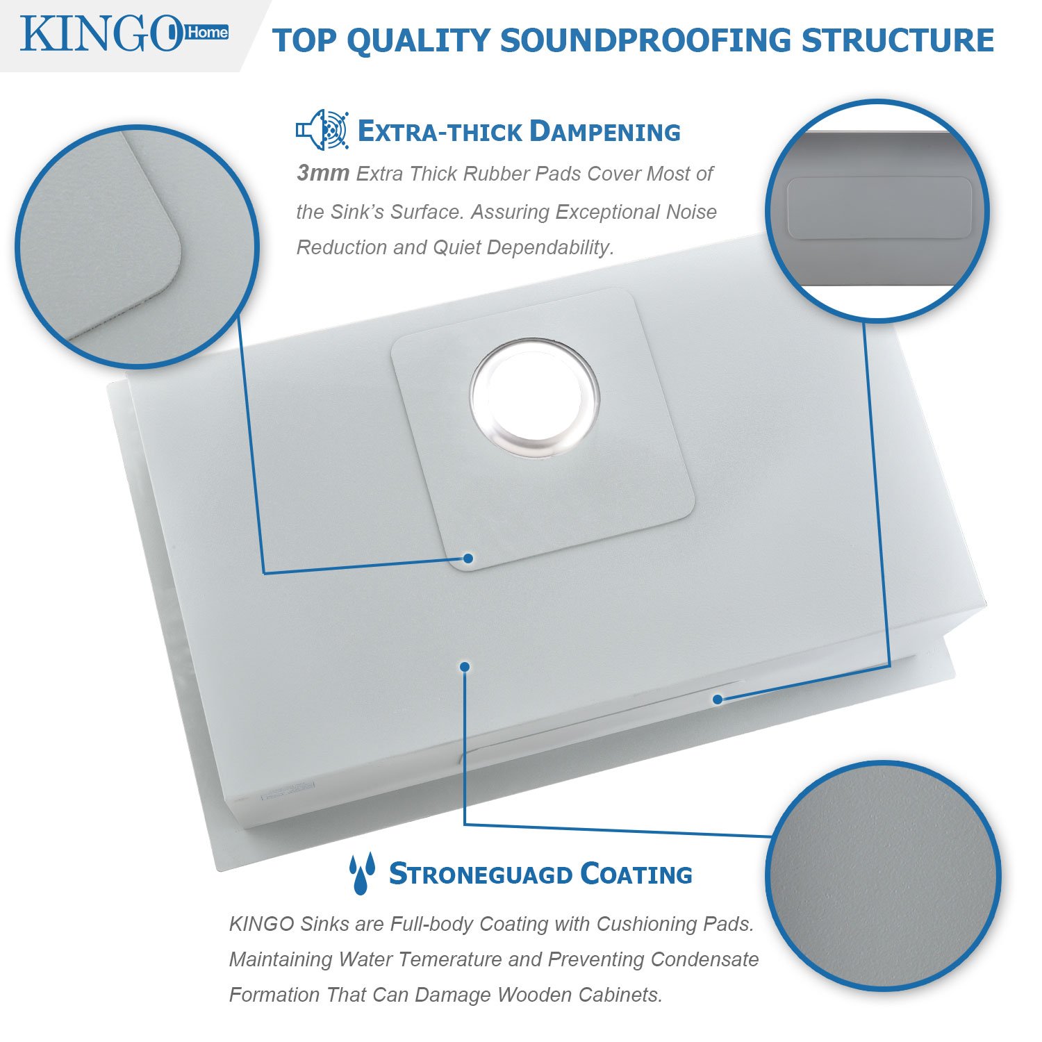 KINGO HOME Commercial 33"x 22" Inch 10 Inch Extra Deep Handmade Top Mount T304 Stainless Steel ...