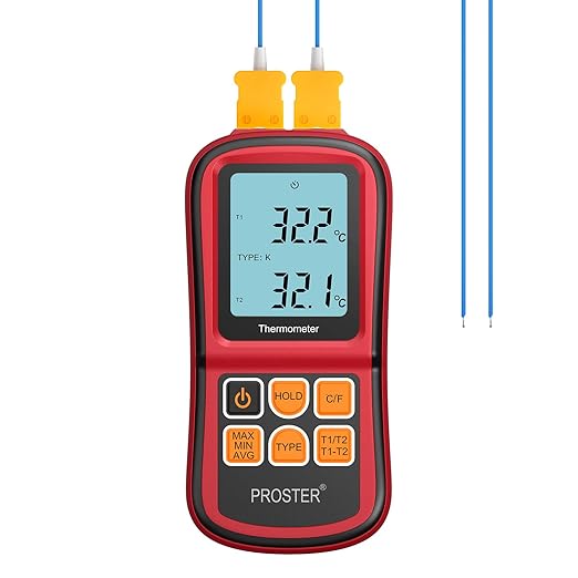 Proster Digital Thermocouple Thermometer Dual-Channel LCD Backlight ...