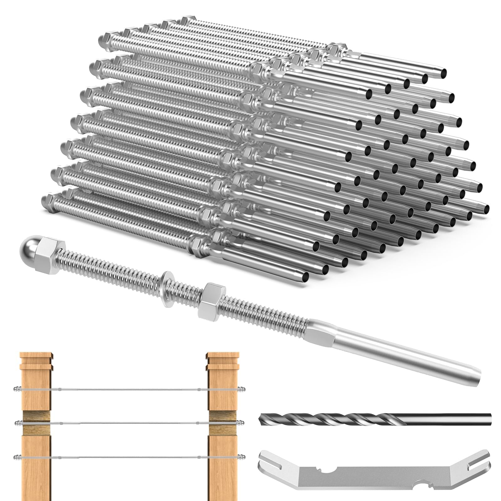 TooTaci 100 Pack 6“ Long T316 Stainless Steel Cable Railing Swage ...