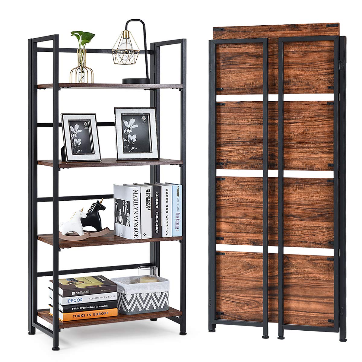 Buy Giantex 4-Tier Folding Bookshelf Standing Shelf Units Display Rack ...