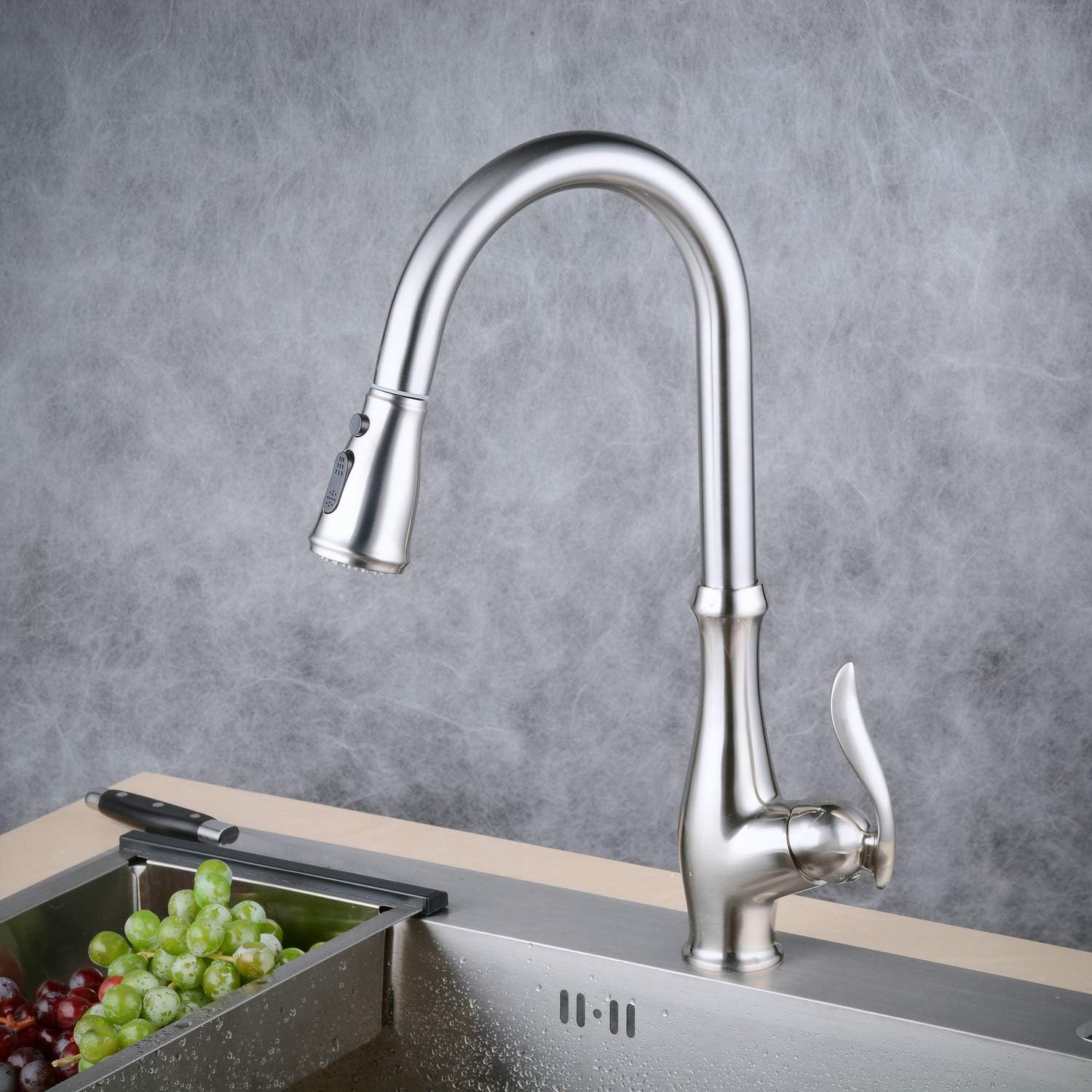High Arc Sink Tap Commercial Kitchen Pull Out Tap Single Handle Basin ...