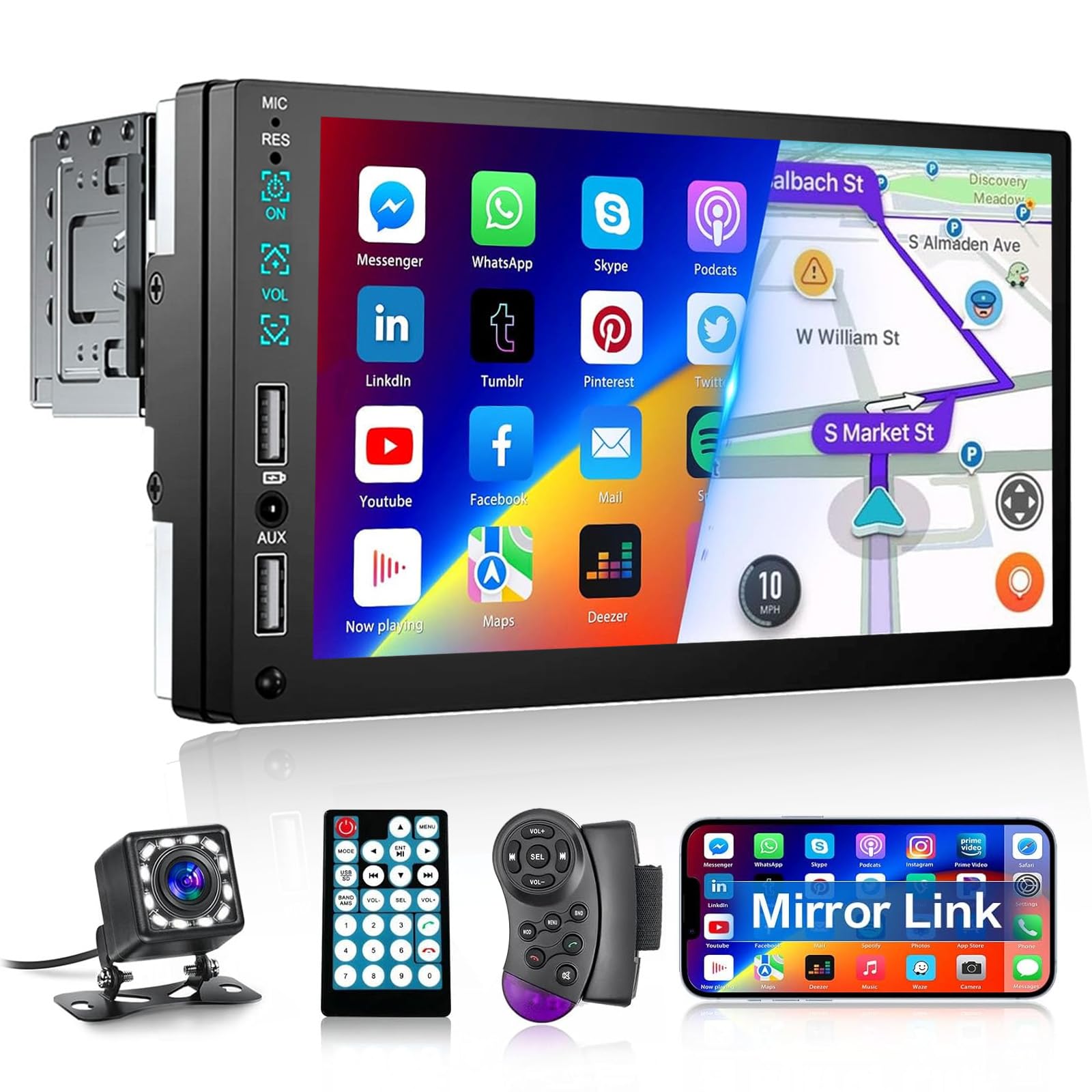 Single Din Touchscreen Radio Bluetooth Hands-Free Calling,7 Inch Single ...