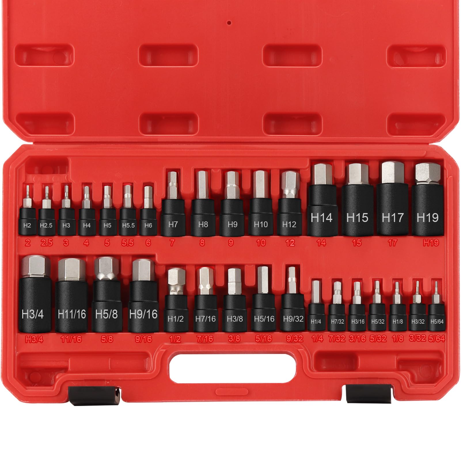 RIMKOLO Hex Impact Bit Socket Set, 32-Piece Allen Socket Set SAE and Metric 1/4" 3/8" 1/2 ...