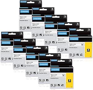 Amazon.com: Aonomi 10-Pack Compatible Label Tapes Replacement for DYMO 18489 3/4" Flexible Nylon ...