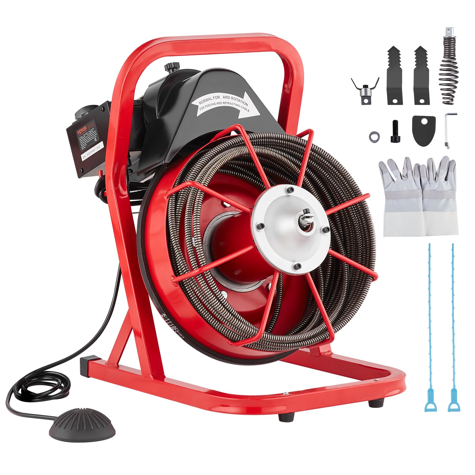VEVOR Drain Cleaner Machine 50FT x 3/8 Inch, Sewer Snake Auger Manual ...