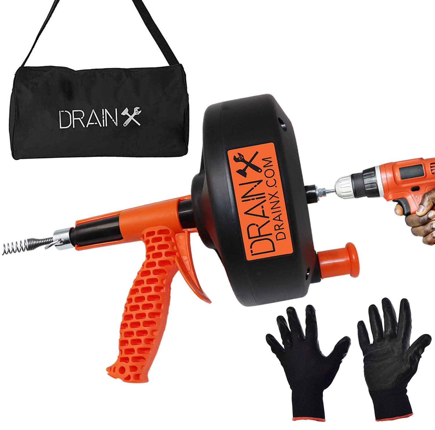 DrainX 25 FT Heavy Duty Ergonomic Load Support Drain Auger with Drill ...