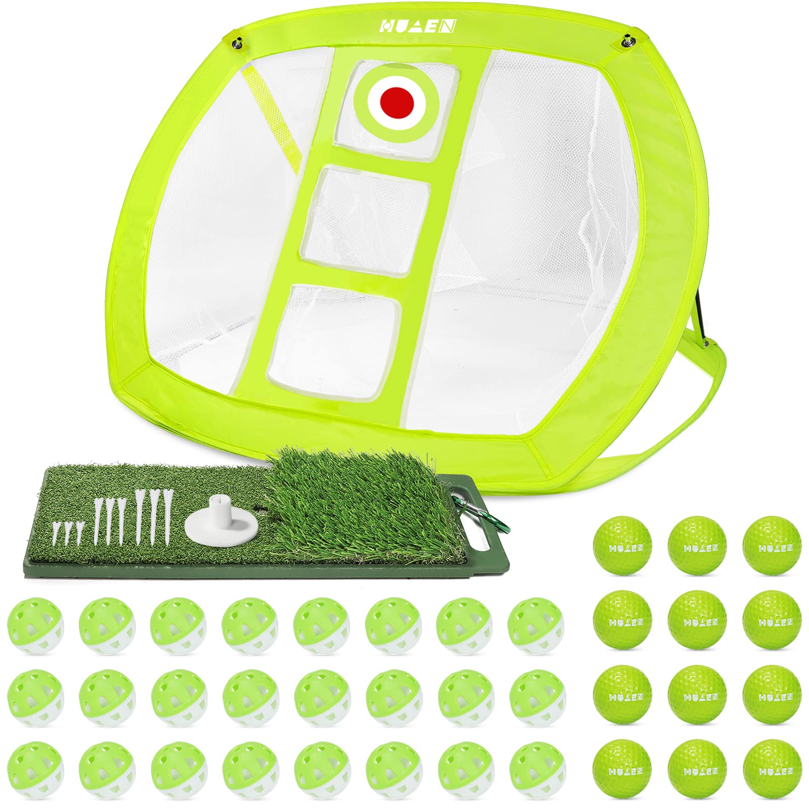 HUAEN Golf Chipping Net with Hitting Mat,12 Practice Foam Balls and 24 ...