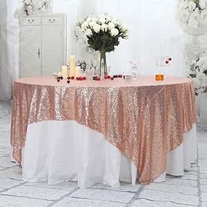 Amazon.com: PartyDelight Sequin Tablecloth, Sequin Table Overlay, Square, 90"x90", Rose Gold ...