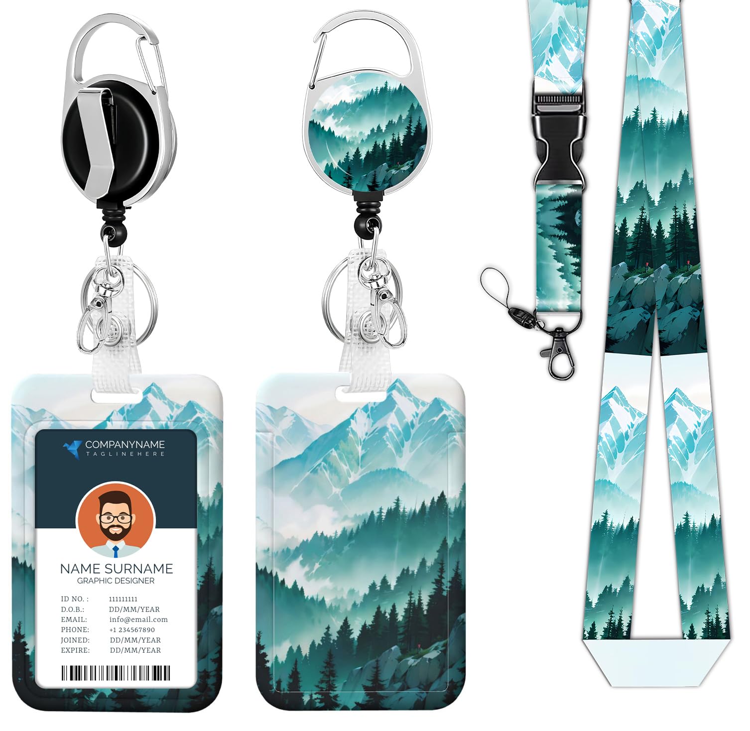 Badge Holder Lanyard Green Mountain ID Card Holders Detachable Name Tag ...