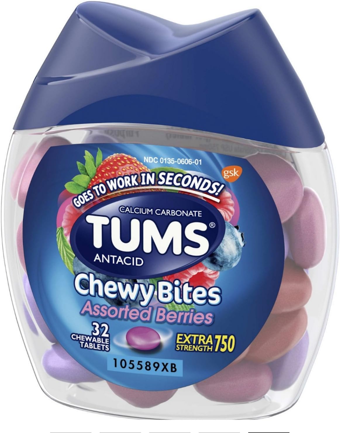 32 Count (1 Package) TUMS Chewy Tablets Assorted Berries, Extra ...