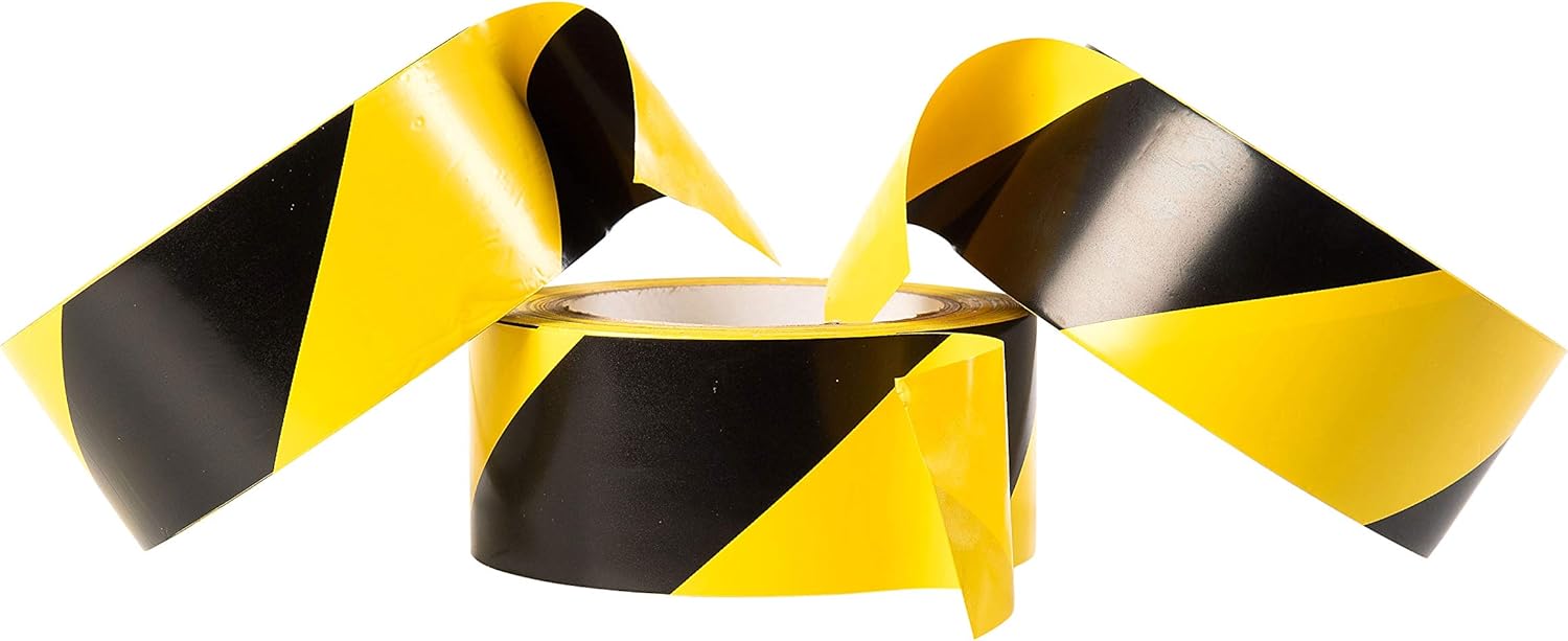 GTSE Premium Triple Pack of Black/Yellow Hazard Warning Tape – 50mm x 33m – 3 Rolls – Adhesive ...