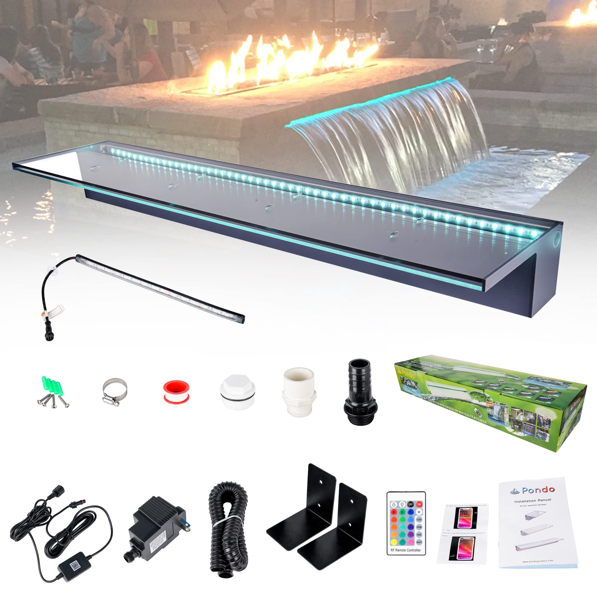 Aquadock 36'' APP Acrylic Pond Fountains Multi-Color LED Light Outdoor ...