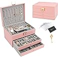 Amazon.com: DesignSter Jewelry Box, Jewelry Organizer with 2 Drawers, 3 Layers Leather Jewelry ...