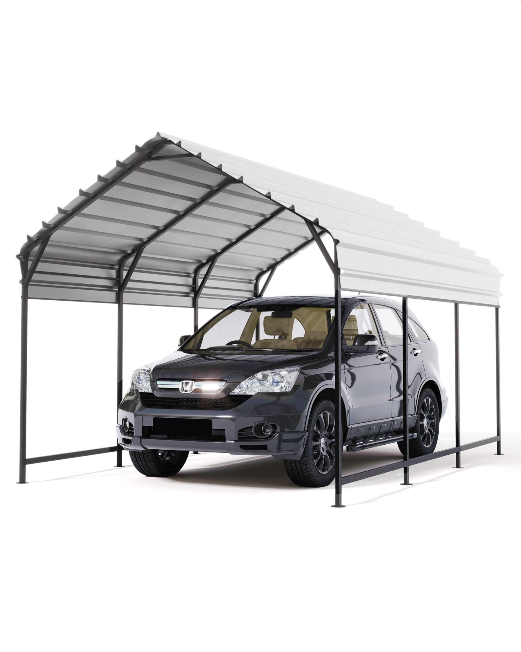 GarveeLife 16' x 10' x 10' Metal Carport Heavy Duty, 27 Ga. Steel Roof ...