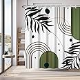 Amazon.com: Renaiss 72x72 Inches Mid Century Shower Curtain Boho Abstract Sage Leaves Arch Curve ...