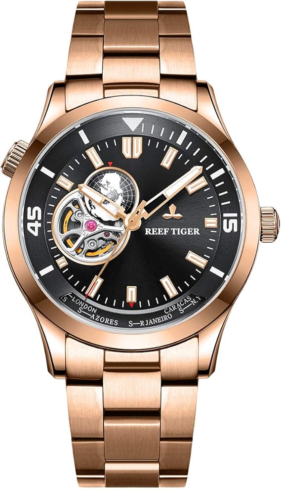 Reef Tiger Automatic Mechanical Men Watch Worldtime Wrist Watch RGA1693 ...