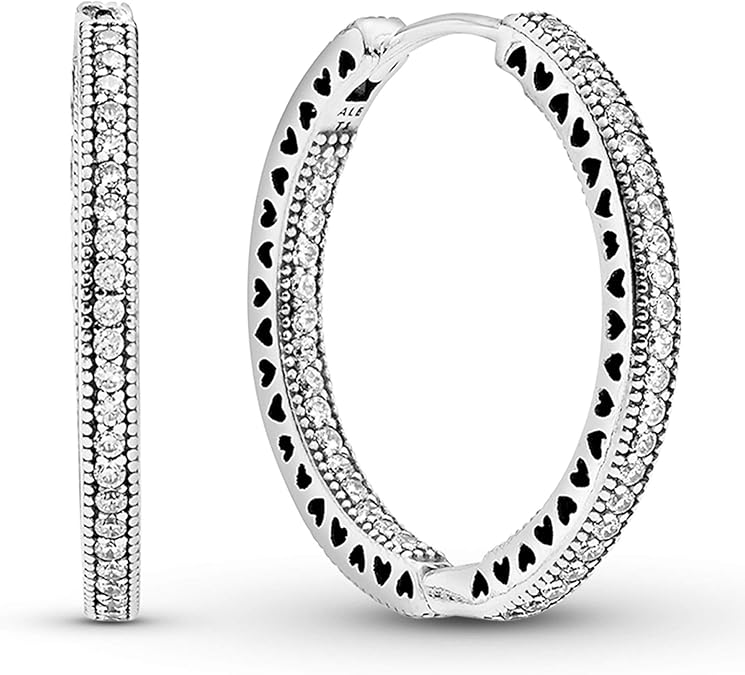 Amazon.com: Pandora Jewelry Sparkle and Hearts Hoop Cubic Zirconia ...