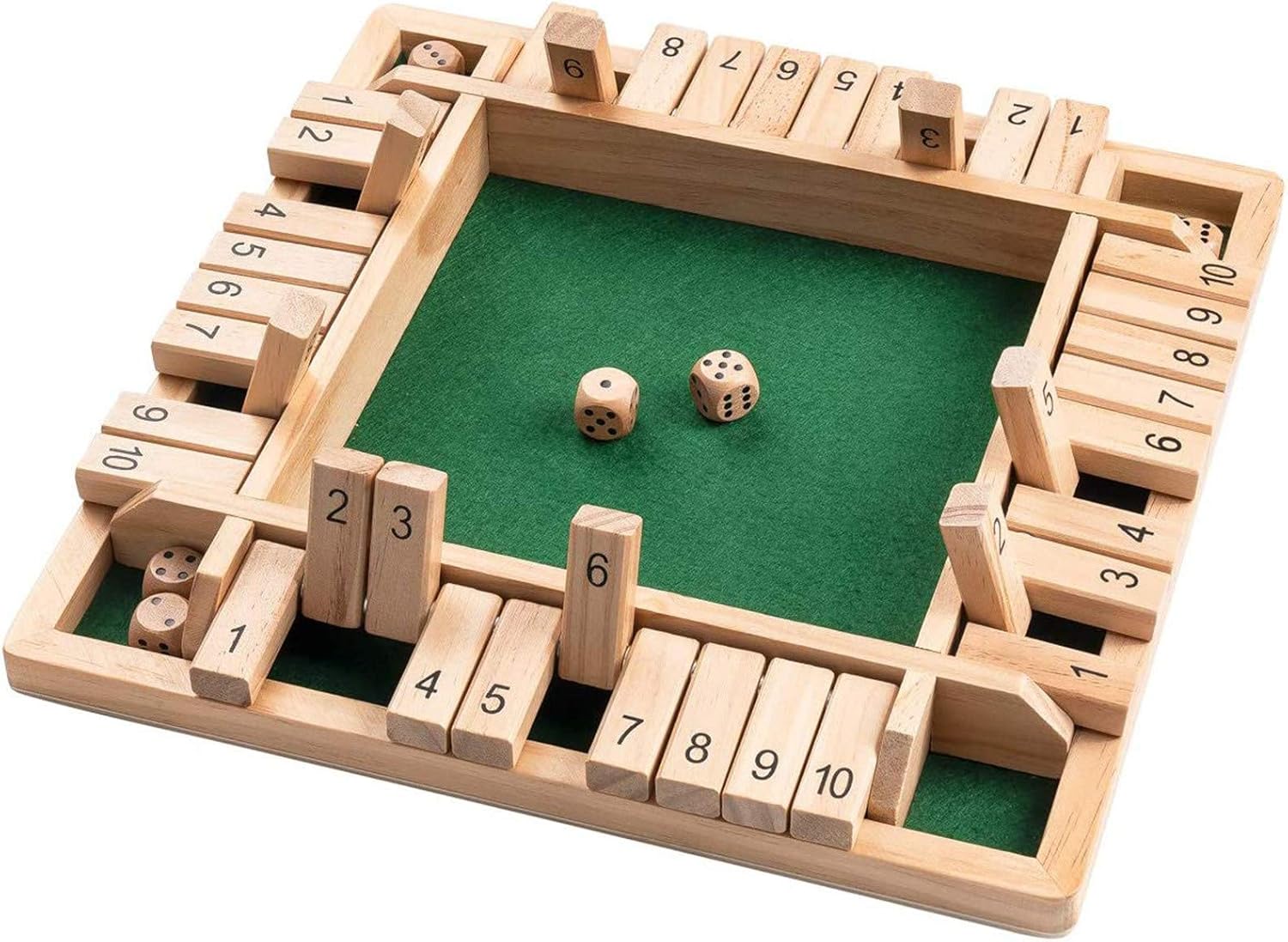 Dice 10 Inch With 2 Dice 4 Way Player Shut The Box Dice Game Wooden Board Table Dice Game Flip 
