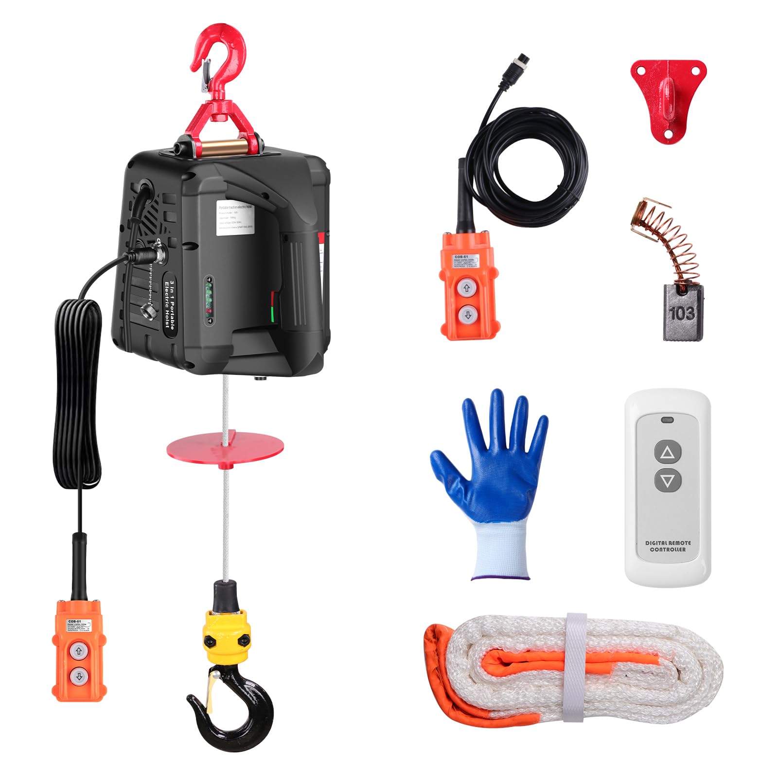 UwinVwin 3-in-1 Electric Hoist Winch, 1100lbs, 1500W, 110V/120V 22.9 ft ...