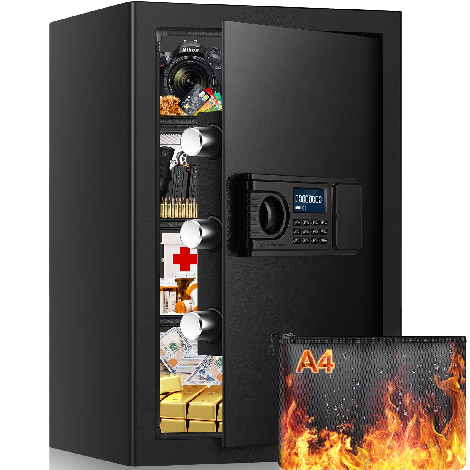 REQUIRES four double AA batteries 8 Cu ft Extra Large Safe Box ...