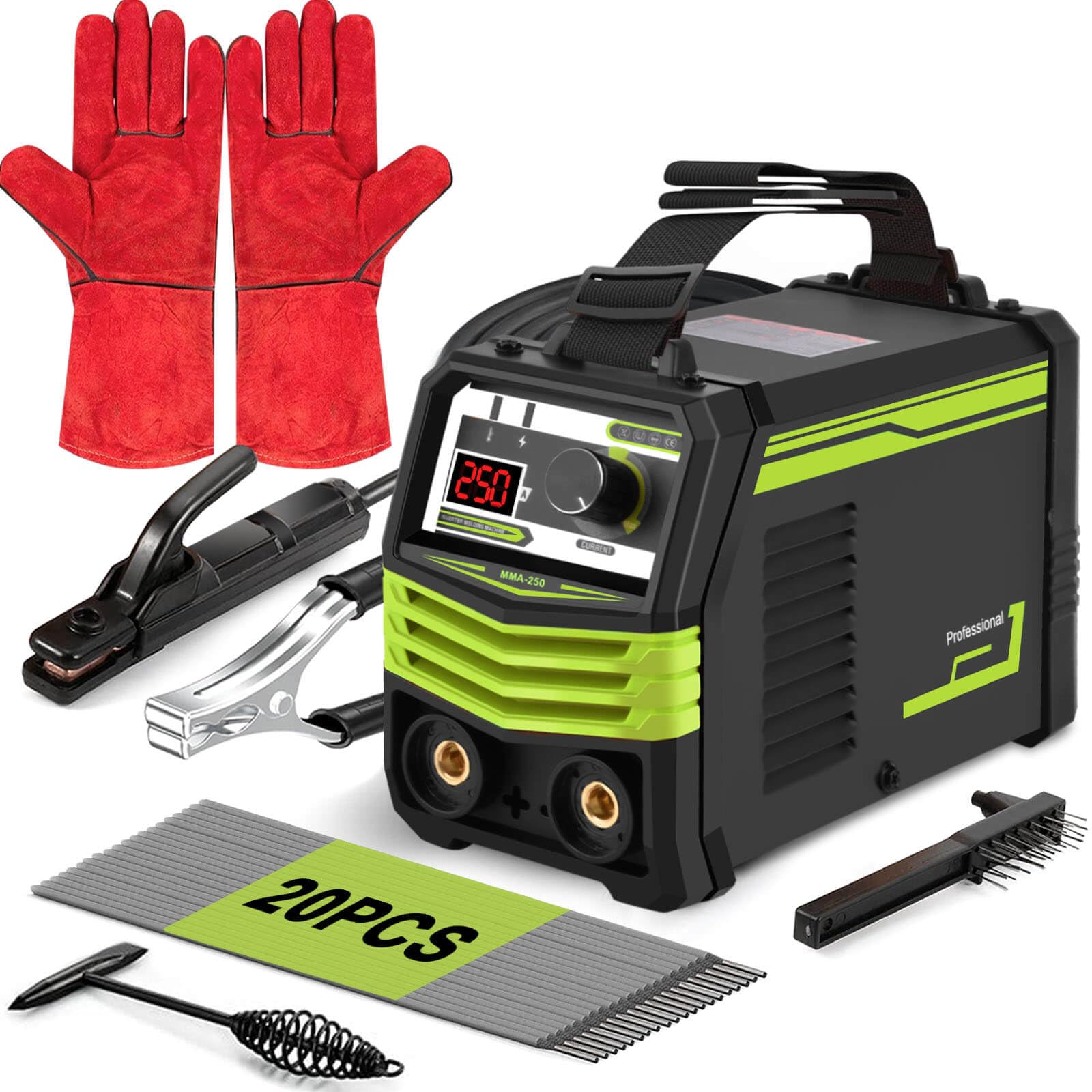 Wrdlosy 250Amp Welding Machine, 20PCS Rods 2 Chip Hammers Gloves MINI ...
