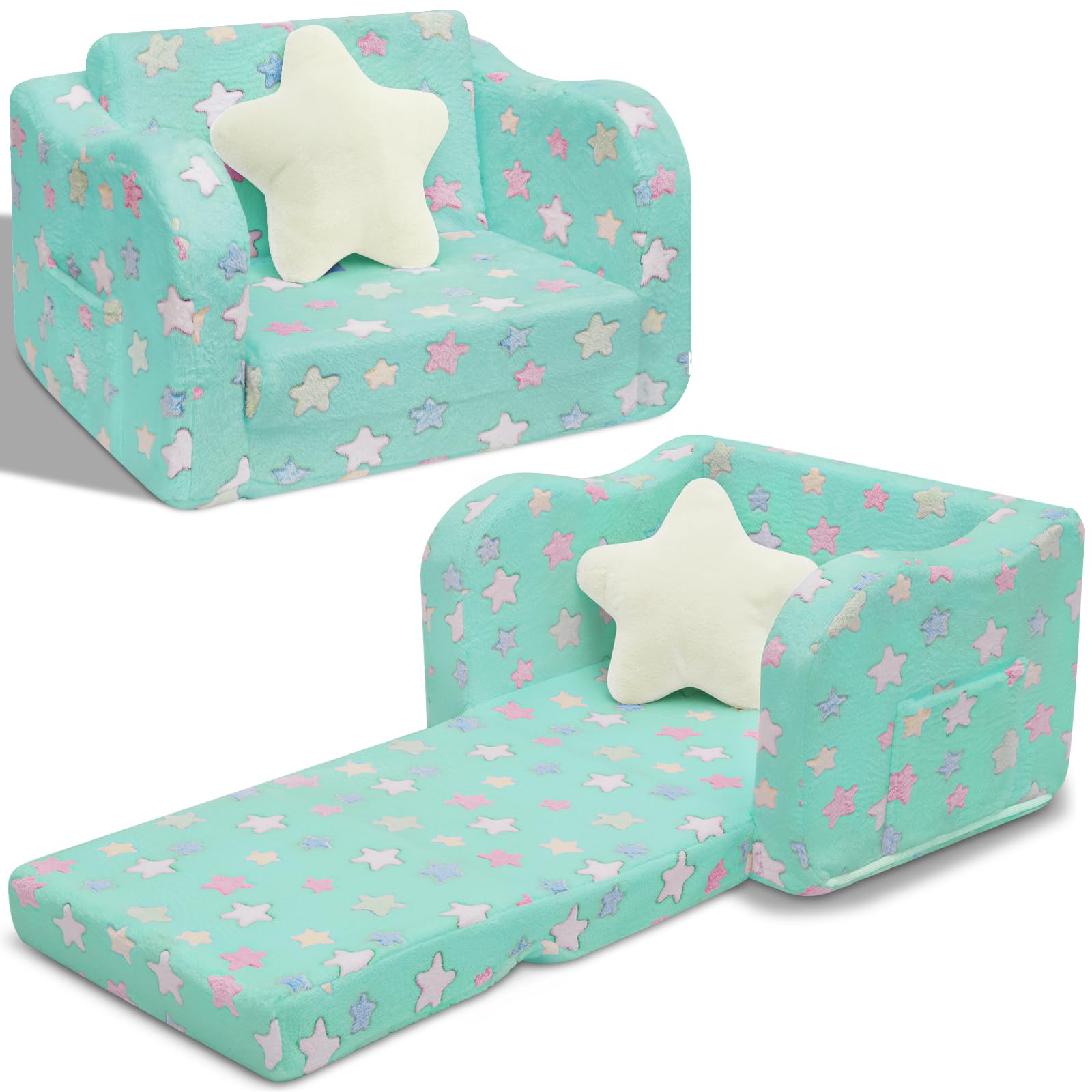 Kids Chairs for Toddler - 2-in-1 Kids Sofa Couch Fold Out with Star ...