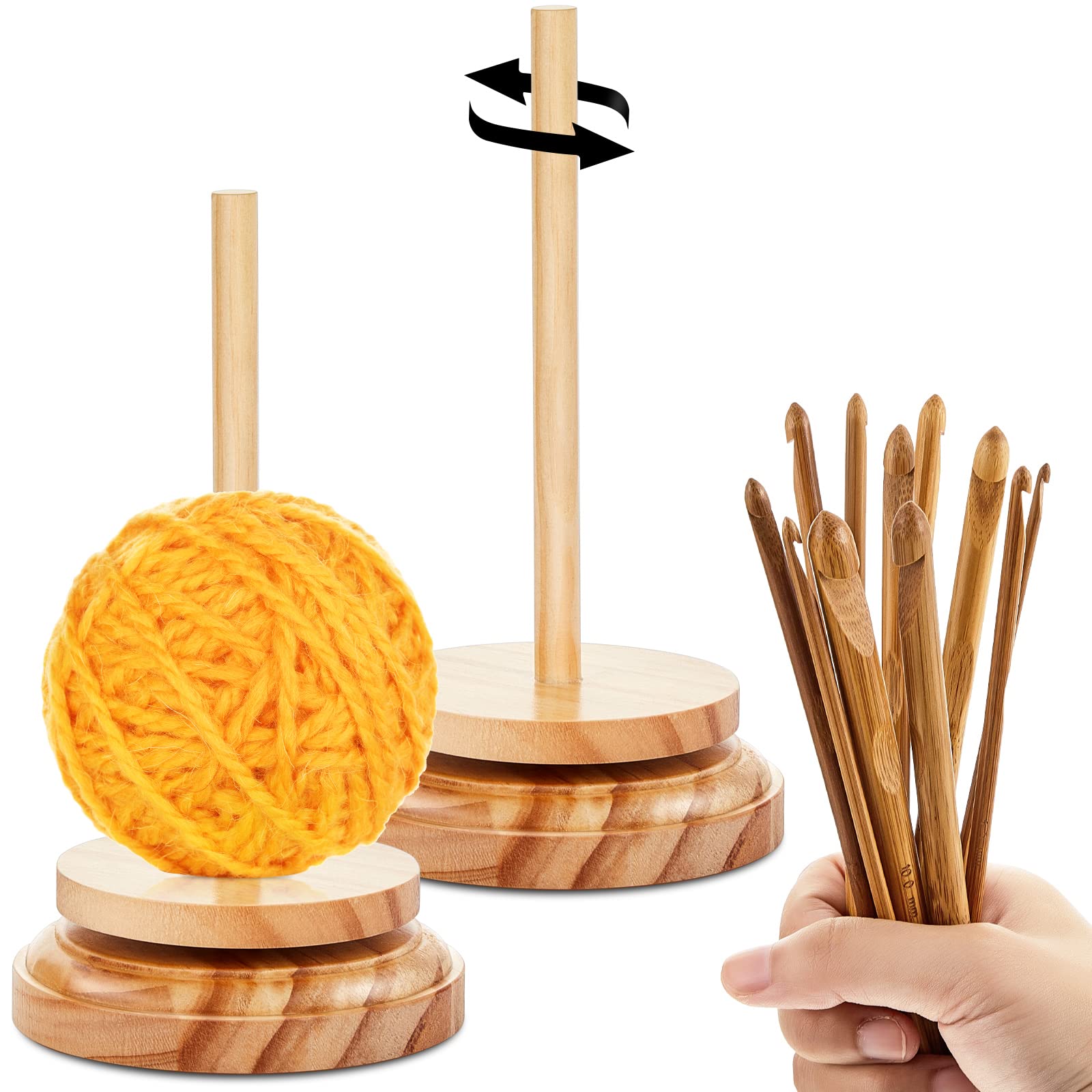 Juexica 2 Pcs Wood Yarn Holder with 12 Bamboo Crochet Hooks Wooden Yarn ...