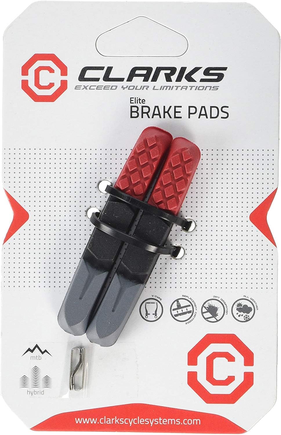 Clarks Elite MTB/Hybrid Brake Pads Integral Block W/ Triple Compound ...