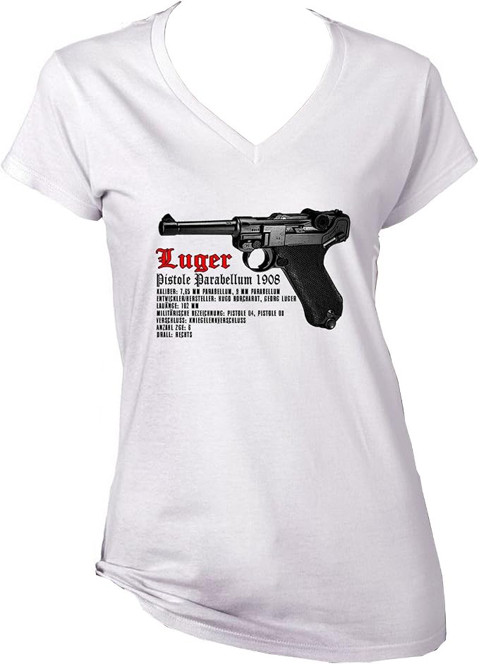 teesquare1st Women's Luger PARABELLUM P08 White Tshirt T-Shirt : Amazon ...