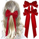 Amazon.com : 2PCS Velvet Hair Bows Red Hair Ribbon Clips 4" Big Fall ...