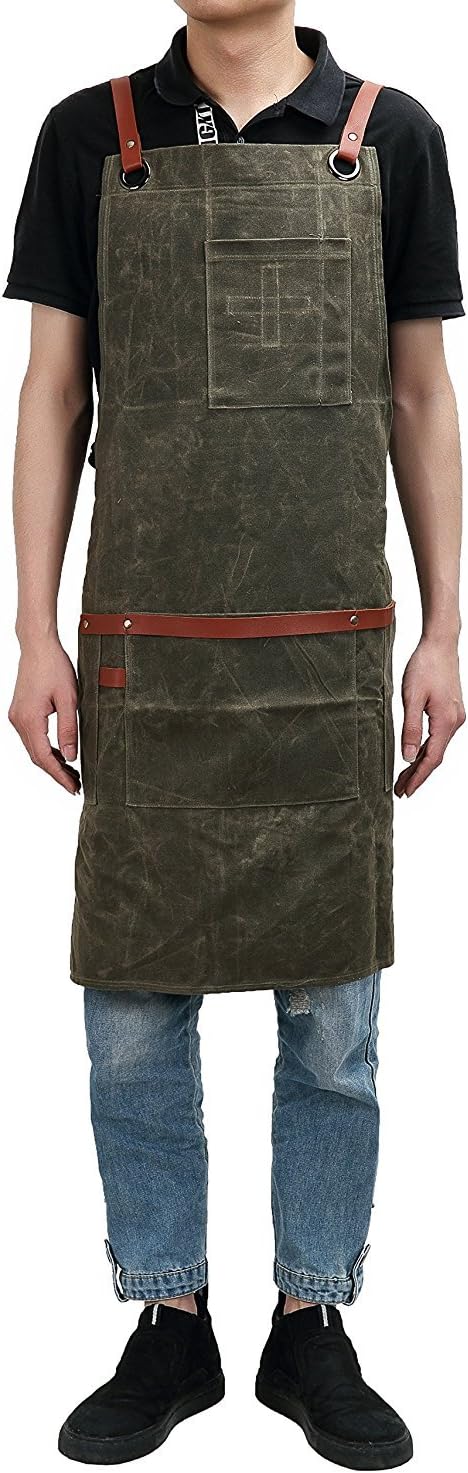 QEES Mens Tool Apron, Waxed Canvas Carpenters Apron, Heavy Duty ...