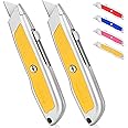 DIYSELF 2 Pack Utility Knife- Box Cutter with Rubber Handle- Utility Knives with SK5 Blades- Box ...