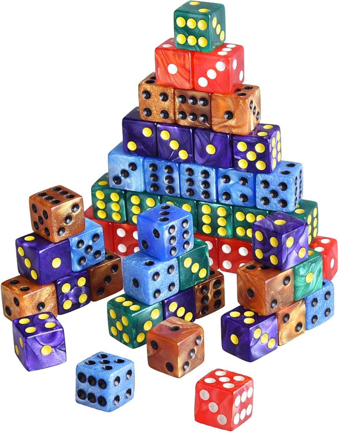 AUSTOR 50 Pieces 6- Sided Dice Set, 5 x 10 Pearl Colors Square Corner ...