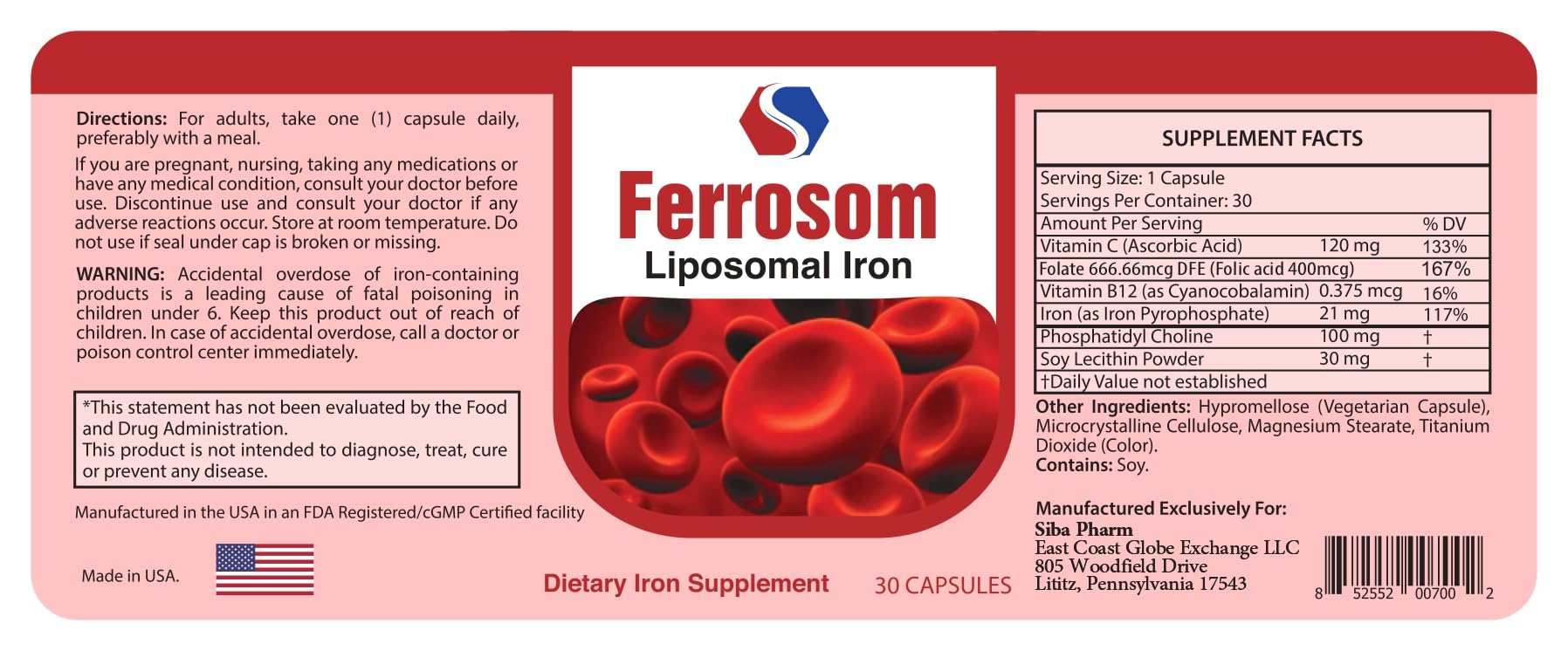 Mua Liposomal Iron Supplements by Siba Pharm | Ferrosom Dietry Iron ...