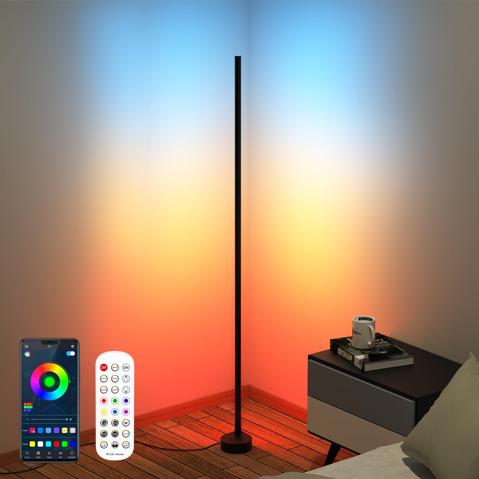 Mua Smart Corner Floor Lamp: RGB LED Standing Lights with App Remote ...