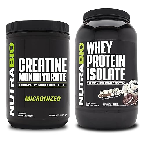 NutraBio Creatine Monohydrate, Unflavored, 500g and Whey Protein ...