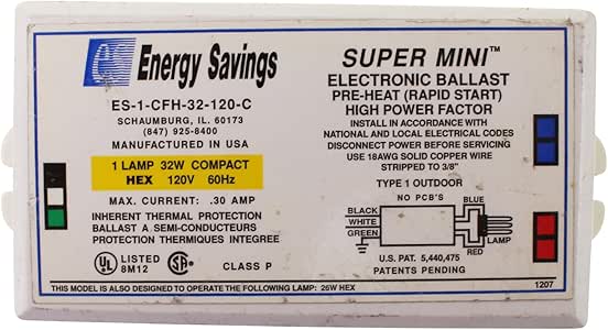 Energy Savings ES-1-CFH-32-120-C Fluorescent Ballast, 1 Lamp, CFL, 32W ...