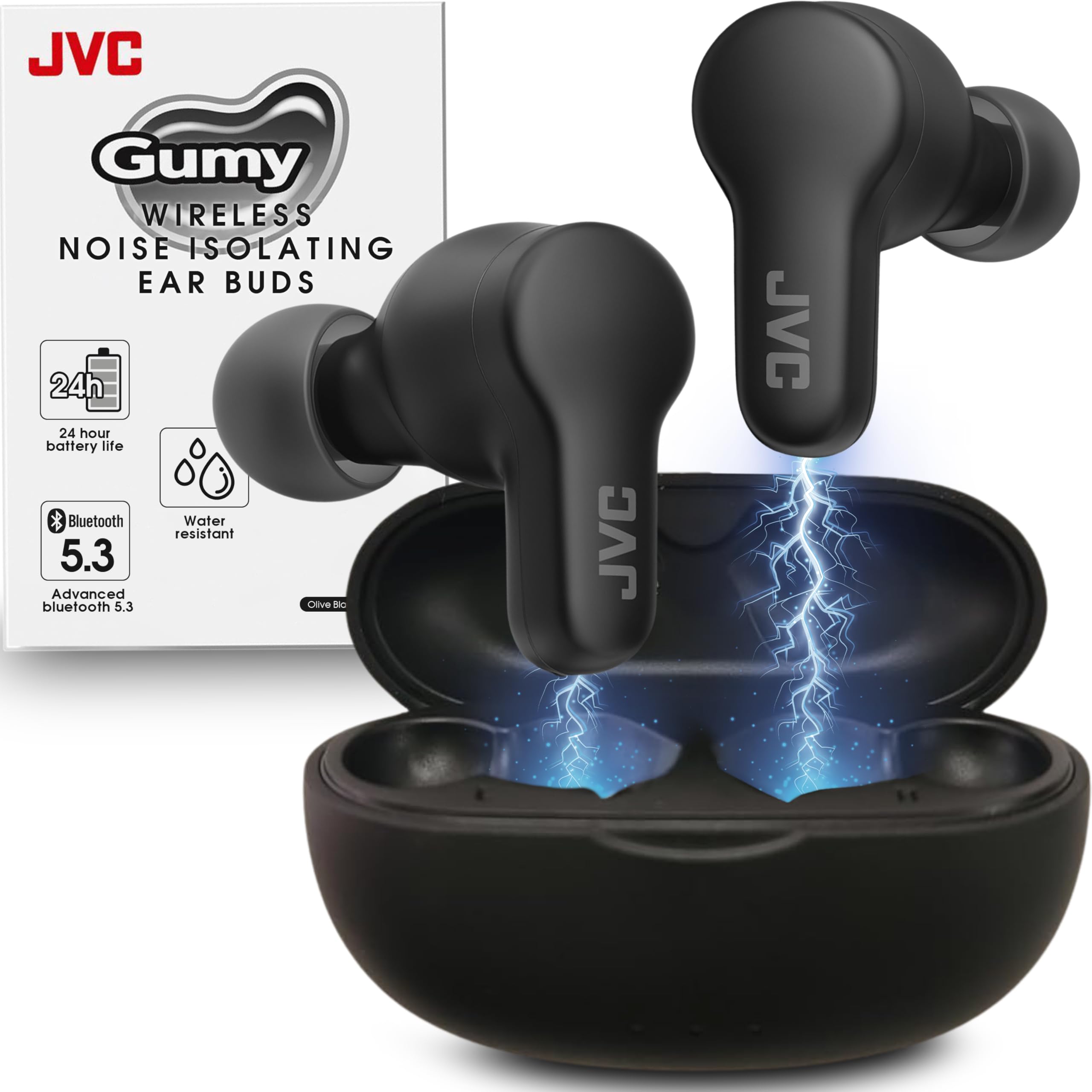 JVC Gumy True Wireless Earbuds Headphones - Bluetooth 5.3 Ear Buds with Compact Charging Case ...