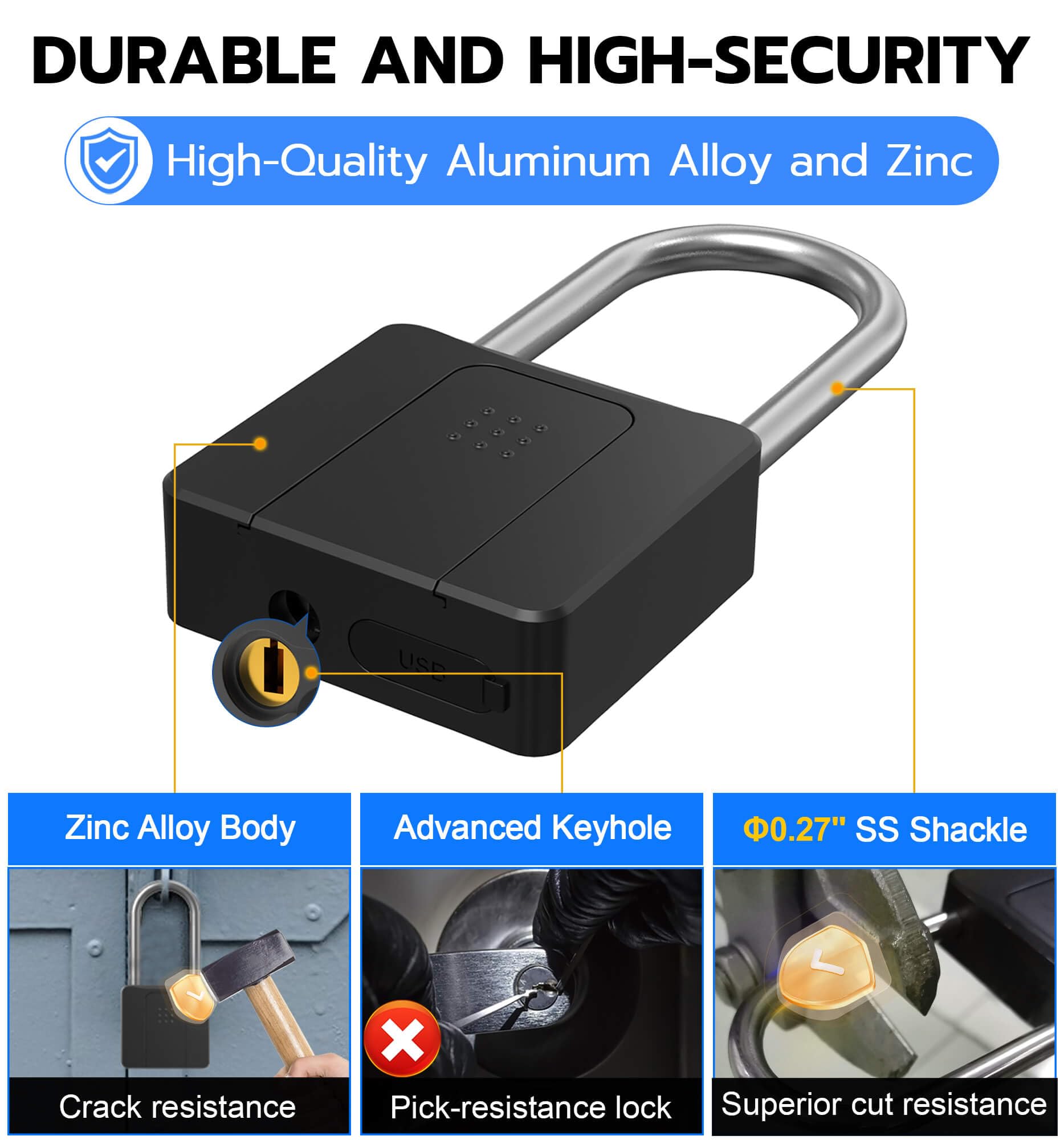 Mua eLinkSmart Fingerprint Padlock with Key Backup, Weatherproof ...