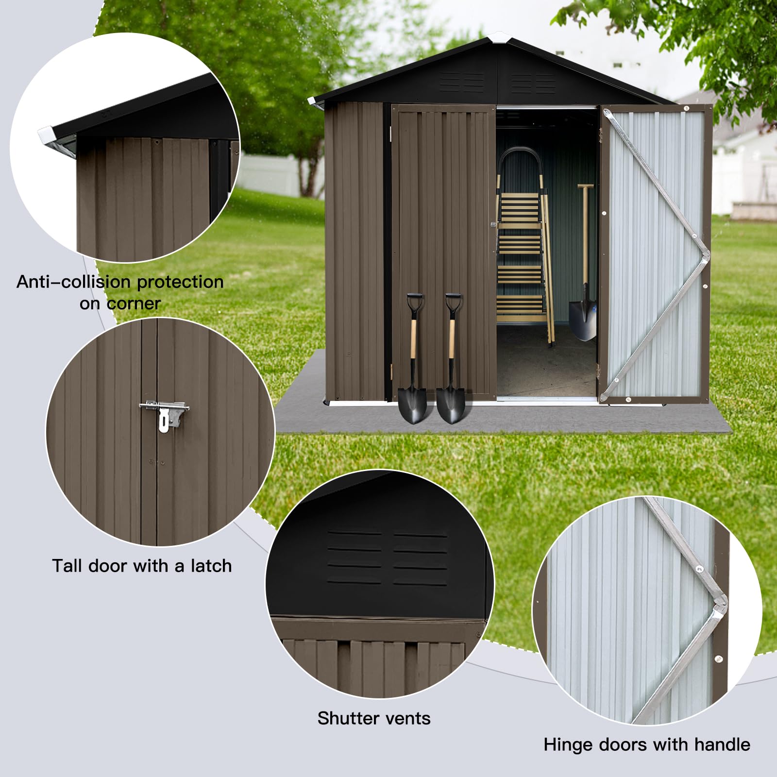ACQCA 4x6 FT Outdoor Storage Shed,Double Doors With Latch,Weatherproof ...