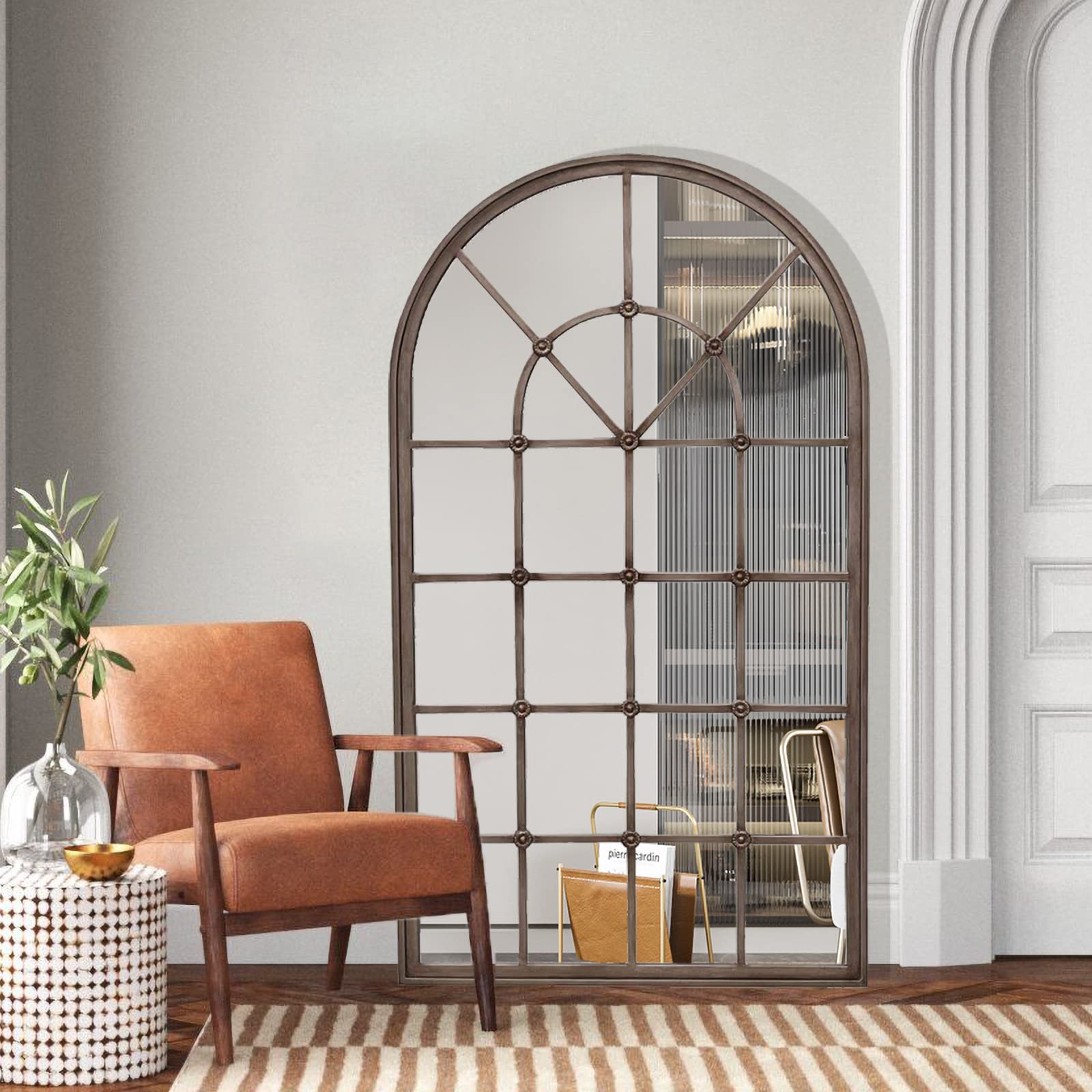 SeekElegant Arched Window Mirror, 28.3" X 50", Windowpane Mirror with ...
