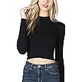 NIKIBIKI Women Seamless Long Sleeve Mock Neck Crop Top, One Size (Black) at Amazon Women’s ...