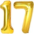 Amazon.com: Jonhamwelbor 17 Number Balloons Gold Big Giant Jumbo Number ...