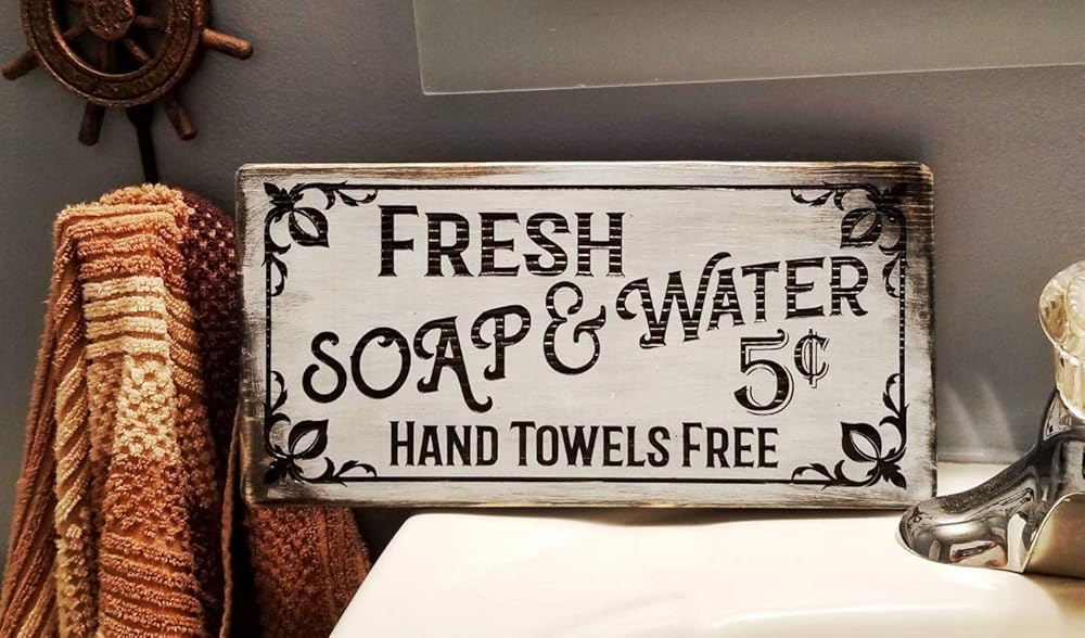 Amazon.com: Fresh Soap and Water Wood Bathroom Sign, Farmhouse Decor ...
