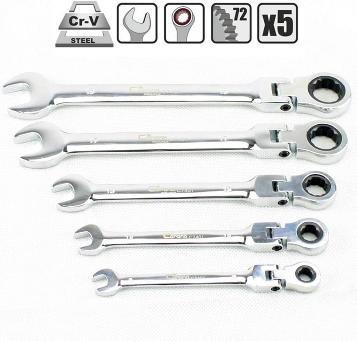 Premium Joint Combination Ratchet Spanner Set 5-Piece Ratchet Spanner ...