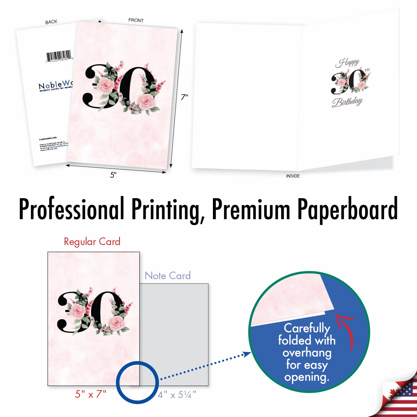 Nobleworks 30th Milestone Birthday Greeting Card With 5 X 7 Inch Envelope 1 Card Floral Age 30