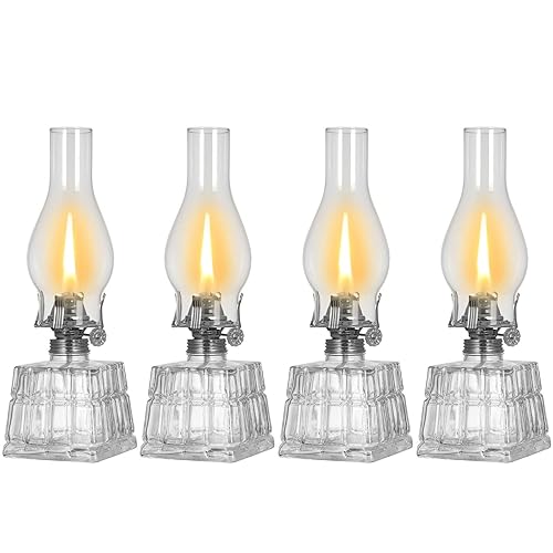 4 Pack Chamber Oil Lamp Vintage Large Square Glass Kerosene Lamp ...