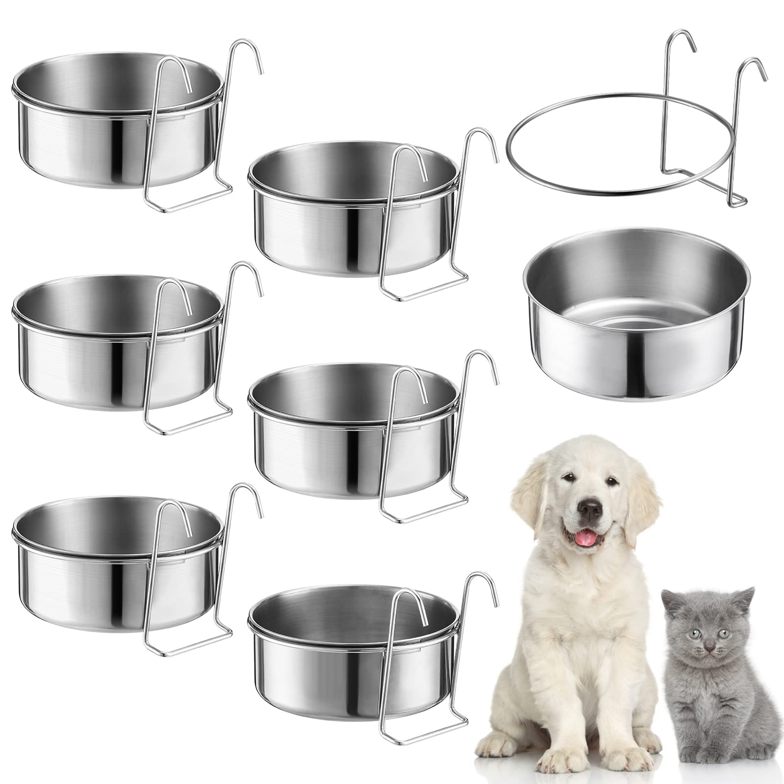 mumufy 6 Pieces Stainless Steel Hanging Water Bowls with Holder ...